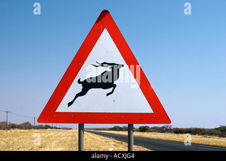 Greater kudu (Tragelaphus strepsiceros) warning sign, road sign ...