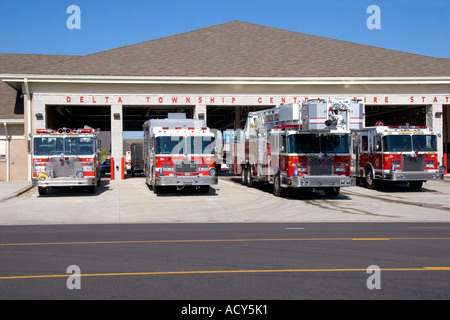 Fire trucks at Delta Township fire station near Lansing Michigan Stock ...