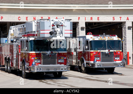 Fire trucks at Delta Township fire station near Lansing Michigan Stock ...
