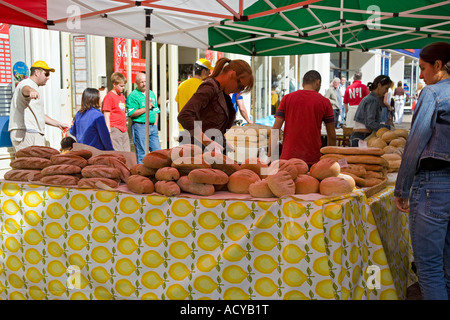 French market stall at Canterbury Kent during the Tour de France visit ...