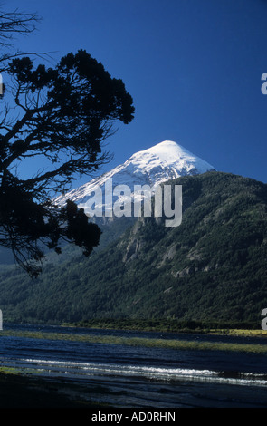 Volcano Lanin, Beautiful mountain landscape with snow line on dark ...