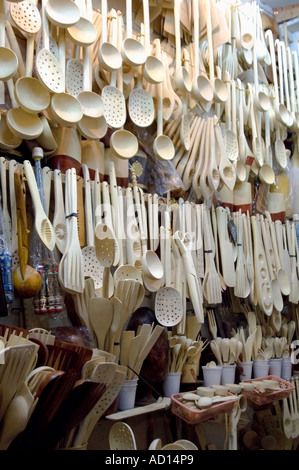 wooden cooking utensils, souk of Marrakech, Morocco, north of Africa ...