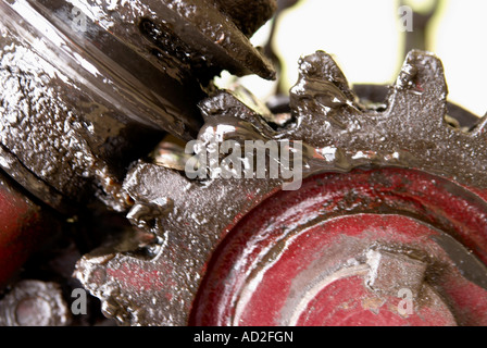 Close-up of cog and pinion of the steering gear of a steam traction ...