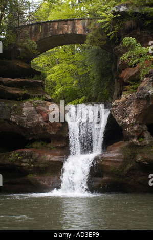 The Upper Falls with bridge in Hocking Hills State Park, Ohio Stock ...