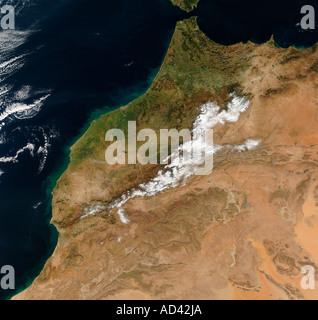 Satellite view of Morocco and Western Sahara (with country boundaries ...