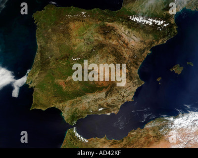 Color satellite image of Spain and Portugal (with administrative ...