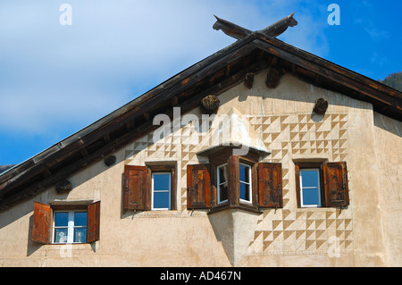 Facade of a typical Engadine house decorated with Sgraffito ornaments ...