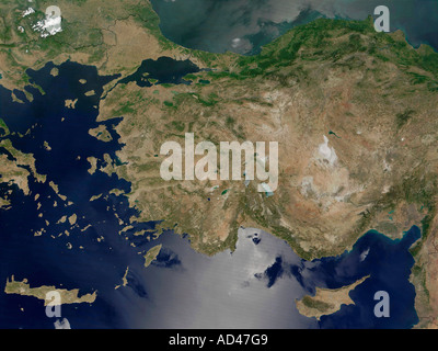 Satellite view of the land mass of Turkey and the Black Sea Stock Photo ...
