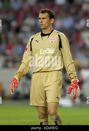Raphael Schaefer, goalkeeper of VfB Stuttgart, throws the ball out of ...