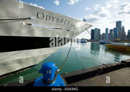 CHICAGO Illinois Odyssey cruise boat tied to dock at Navy Pier boat for ...