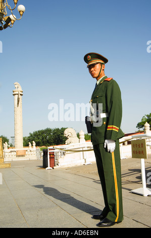 Chinese Soldier Standing Guard at Tiananmen Gate under Harsh Daylight ...