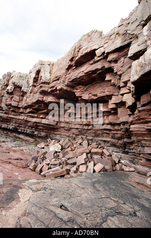 Layers of Torridonian sandstone with rock fall Stoer Bay Sutherland ...