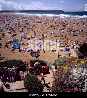 Crowded summer beach Woolacombe Devon UK Stock Photo - Alamy