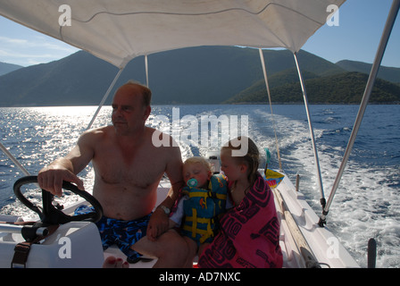 Family speedboat Greek Islands Stock Photo - Alamy