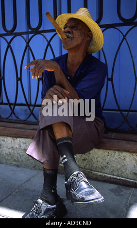 Portrait of elderly Cuban man with big cigar in Trinidad Stock Photo ...