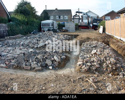 New detached house substructure construction progress red bricks ...