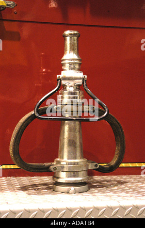 Closeup of American fire engine hose valve and connector panel Stock ...