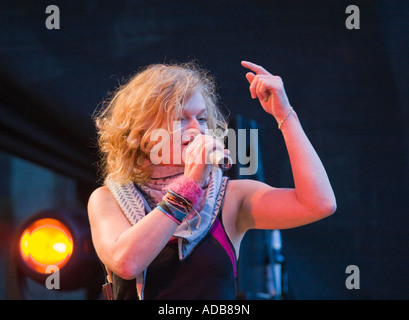 Singer Inga Humpe of the German pop band 2raumwohnung live at the ...