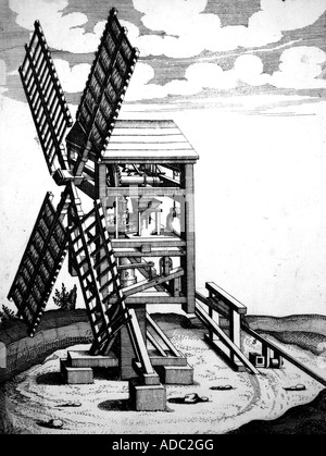 Exploded View of Windmill for Milling Grain 17th Century Engraving ...