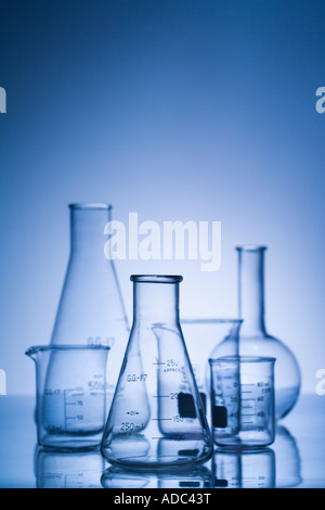 Glass science containers with blue tint Stock Photo - Alamy
