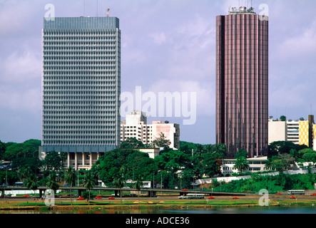 Abidjan Ivory Coast City Skyline Silhouette with Black Buildings ...
