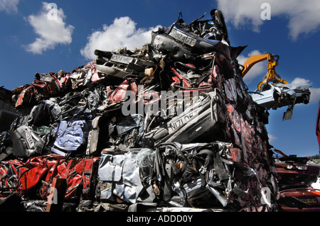 crushed car crusher crush scrap junk recycling squashed cars old Stock ...