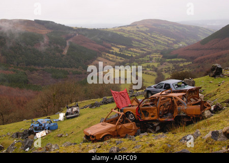 Cars dumped in the Brecon Beacons National Park at Ystrad Quarry Trefil ...