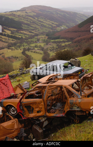 Cars dumped in the Brecon Beacons National Park at Ystrad Quarry Trefil ...