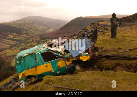 Cars dumped in the Brecon Beacons National Park at Ystrad Quarry Trefil ...