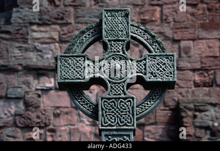 Celtic cross Lindisfarne Priory Northumberland UK Stock Photo - Alamy