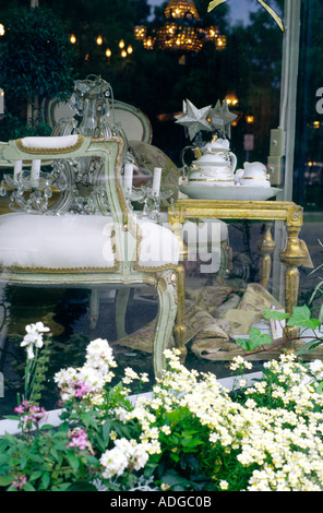 Shop window and interior of an antique store in Florence with old art ...