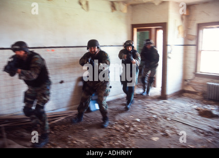 SWAT training. Entering rooms and moving in formation. Rural county ...