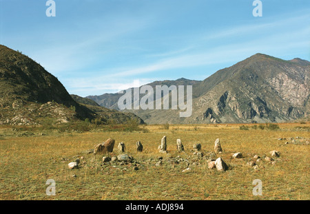 Ancient Turkic burial mound The Katun river s valley Altai Russia Stock ...