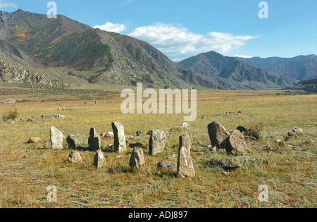 Ancient Turkic burial mound The Katun river s valley Altai Russia Stock ...