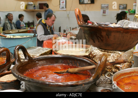 mexican cooking pots in a cafe at an mexican indoor market Stock Photo ...