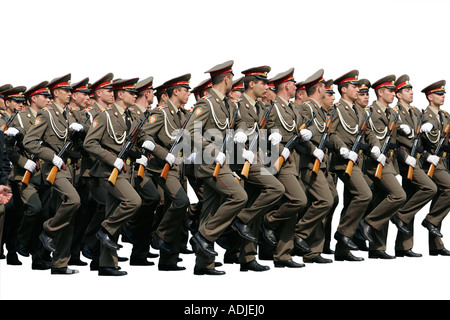 Guardsmen march in step at military parade column Officer Cadets ...
