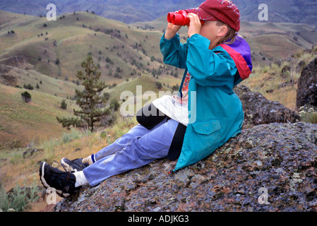 Fifth grade student viewing scene at Hancock Field Station Oregon Stock ...