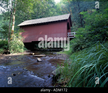 Covered Bridge Over a Stream Stock Photo - Alamy