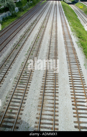 Parallel rails, railway switches, multiple directions, Hamburg harbor ...