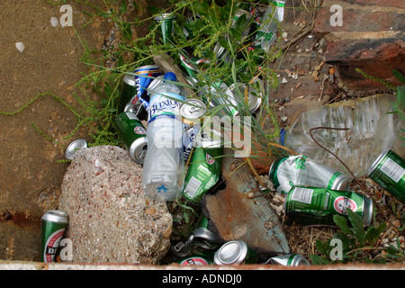 Discarded Empty Beer Cans and Bottles Stock Photo - Alamy
