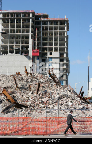 Miami Florida,Biscayne Boulevard,imploded building debris,new high rise ...