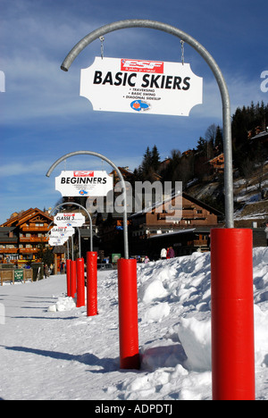 Sign for basic ski school Traversing diagonal sideslip Meribel in the ...