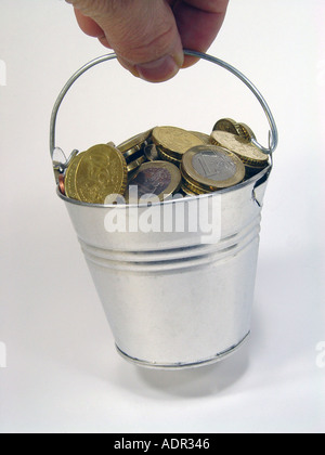Bucket with euro coins as symbol for wealth money in large quantities ...