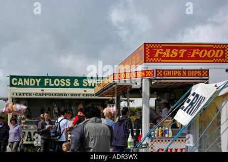 Fast food stall, UK. Fairground burger, hot dog stall. England. Junk ...