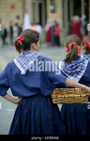 Girls do Basque folk dance in San Sebastian/Donostia, Spain Stock Photo ...