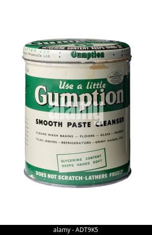 Old tin of 1950's Gumption smooth Paste cleanser Stock Photo - Alamy