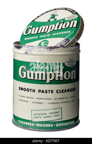 Old tin of 1950's Gumption smooth Paste cleanser Stock Photo - Alamy