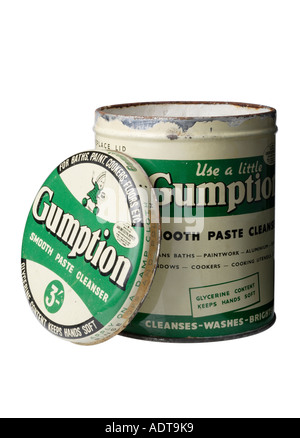Old tin of 1950's Gumption smooth Paste cleanser Stock Photo - Alamy