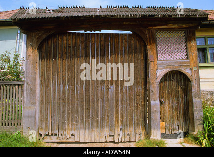 Ornamental painted carved wood Szekely village farm gate Transylvania ...