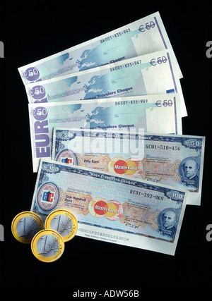 50 AND 100 EURO TRAVELLERS CHEQUES Thomas Cook effigy printed in corner ...